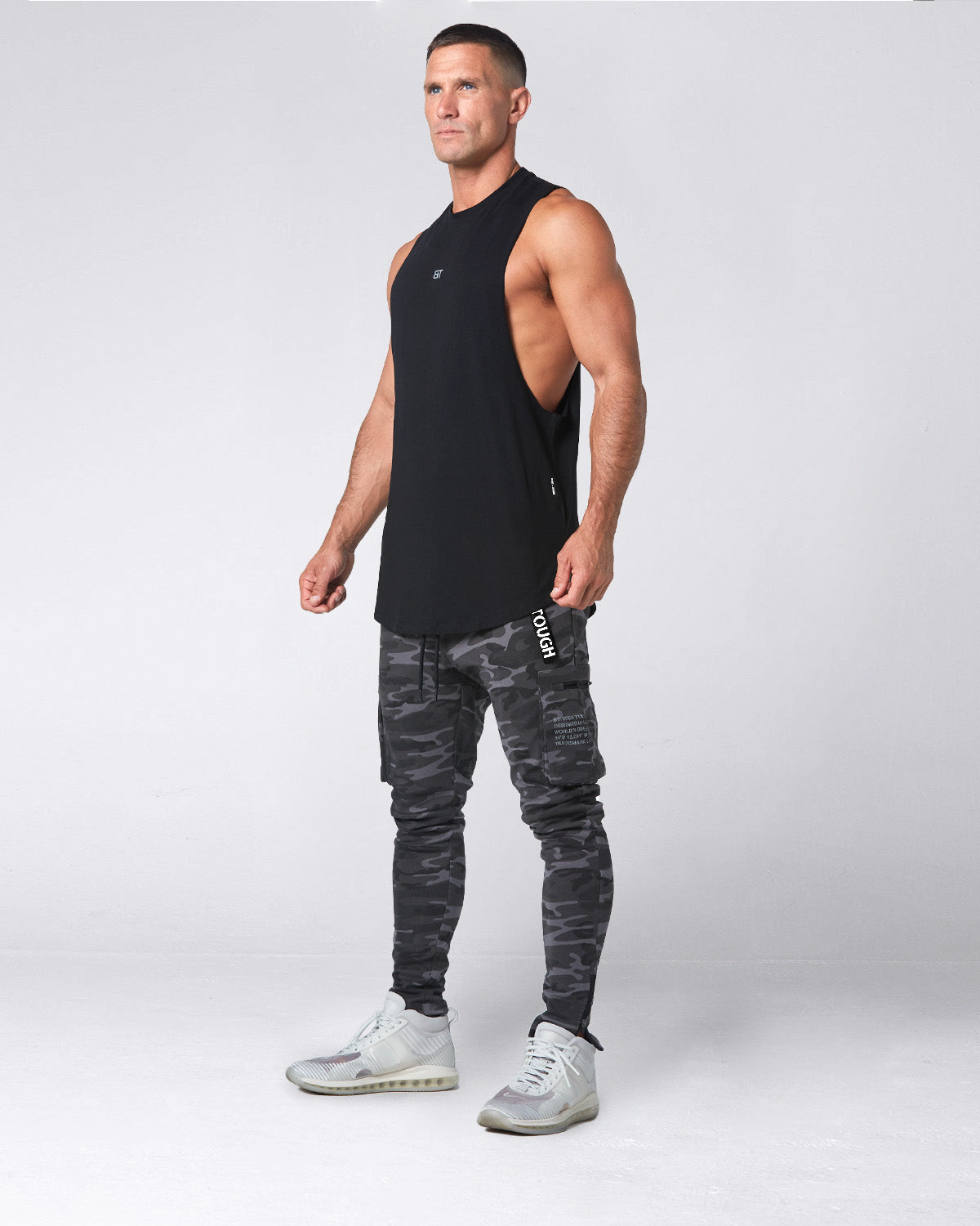 1800. Viscose Oversized Cutoff Gym Workout Tank For Men Black - Born Tough