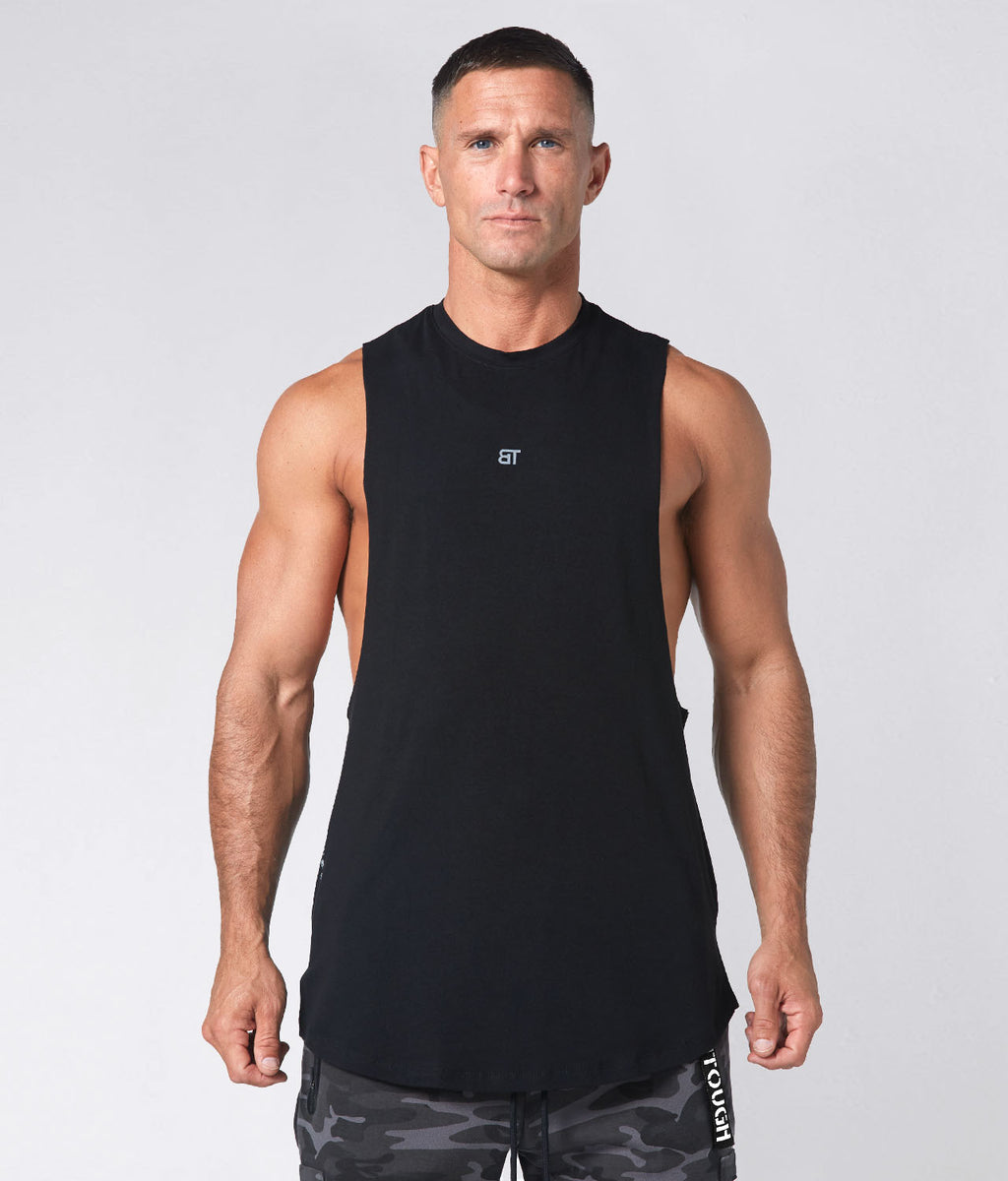 1800. Viscose Oversized Cutoff Gym Workout Tank For Men Black - Born Tough