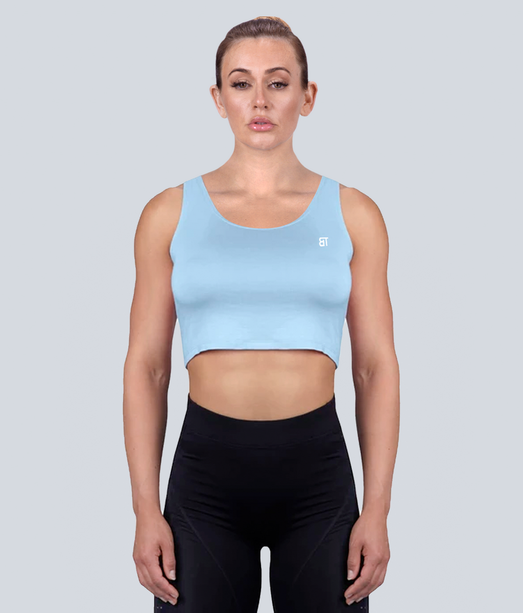 Born Tough Core Blue Sheer Crop Bodybuilding Top for Women