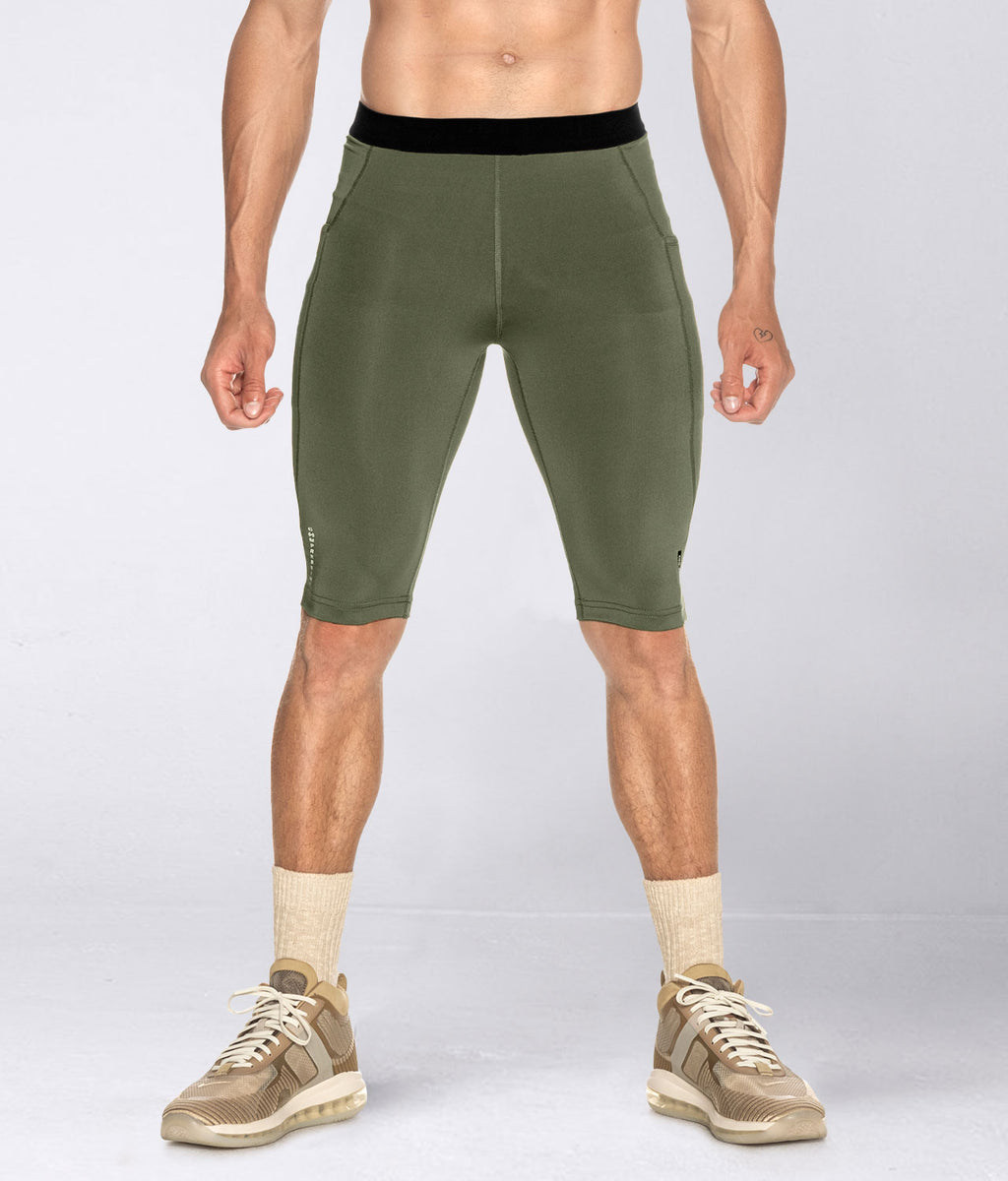 Born Tough Mens Compression Gym Workout Shorts Military Green