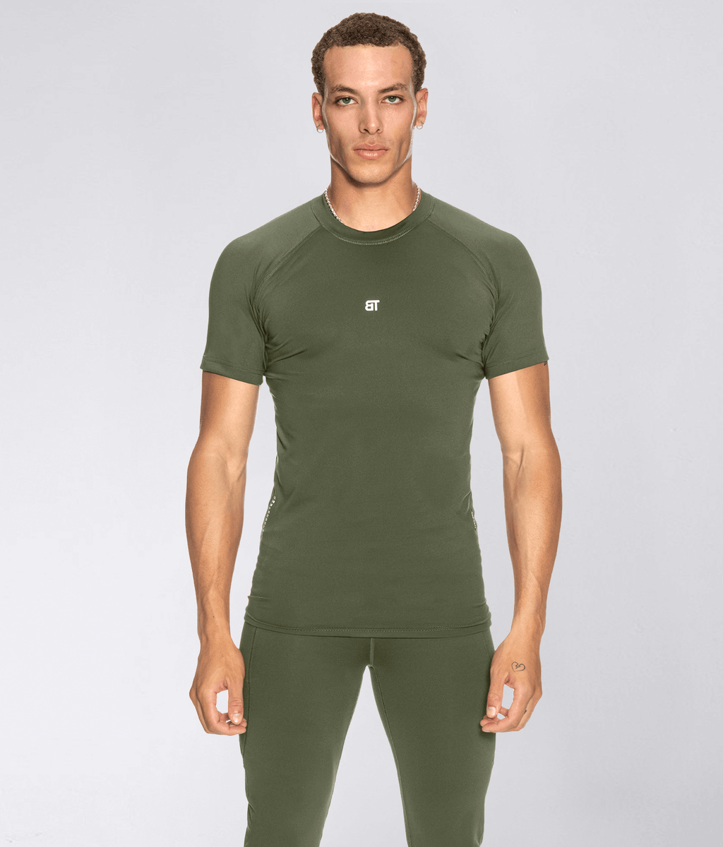 Born Tough Mock Neck Short Sleeve Military Green Gym Workout ...